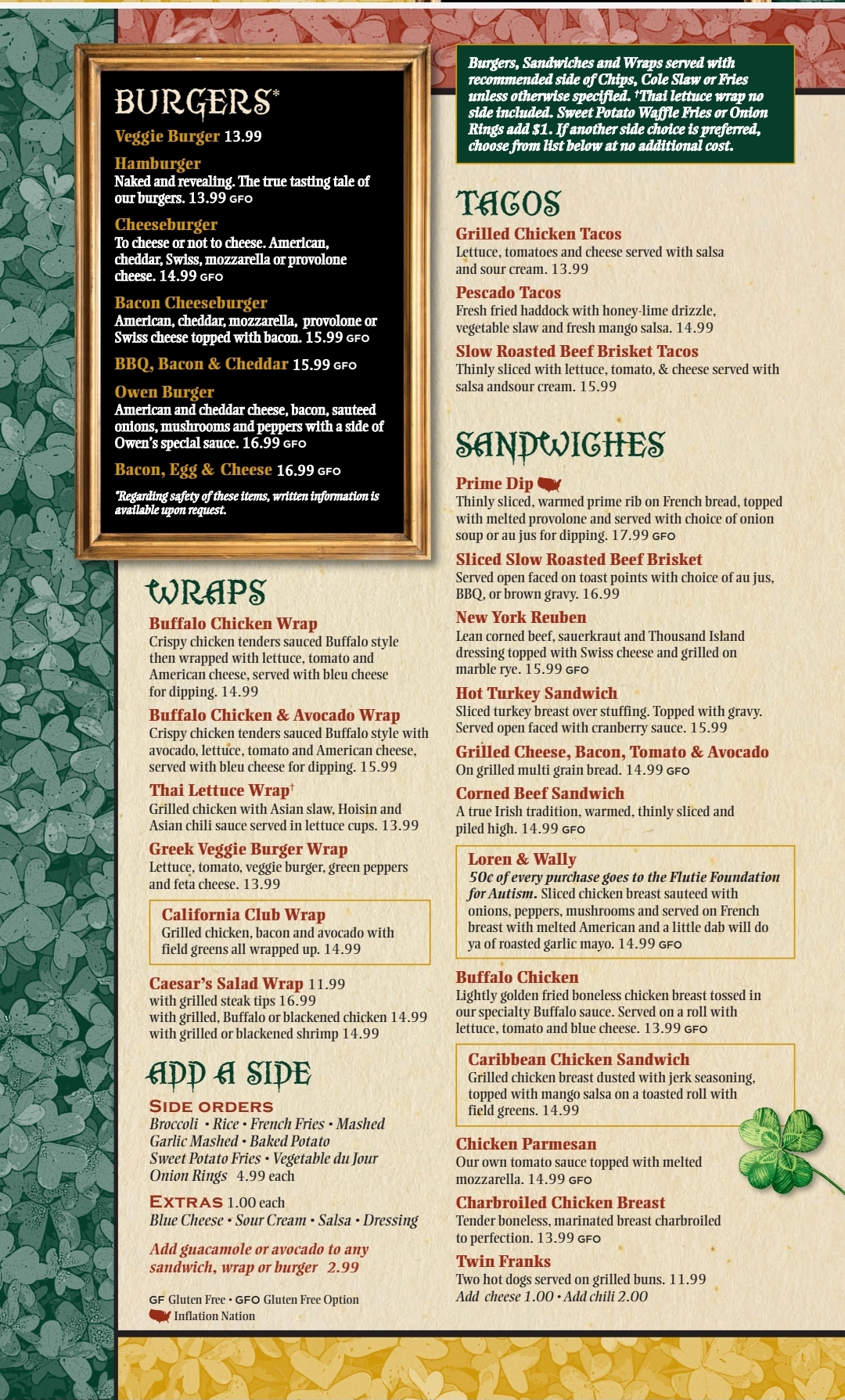 Burgers, Sandwiches, Wraps, and Tacos - Owen O'Leary's Restaurant ...